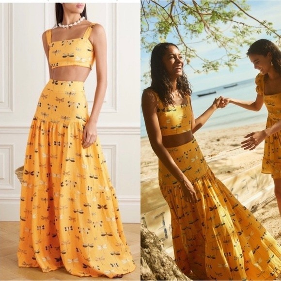Agua Bendita | Skirts | Agua By Agua Bendita Ans Libelulas Dragonfly Printed Linen Maxi Skirt ...